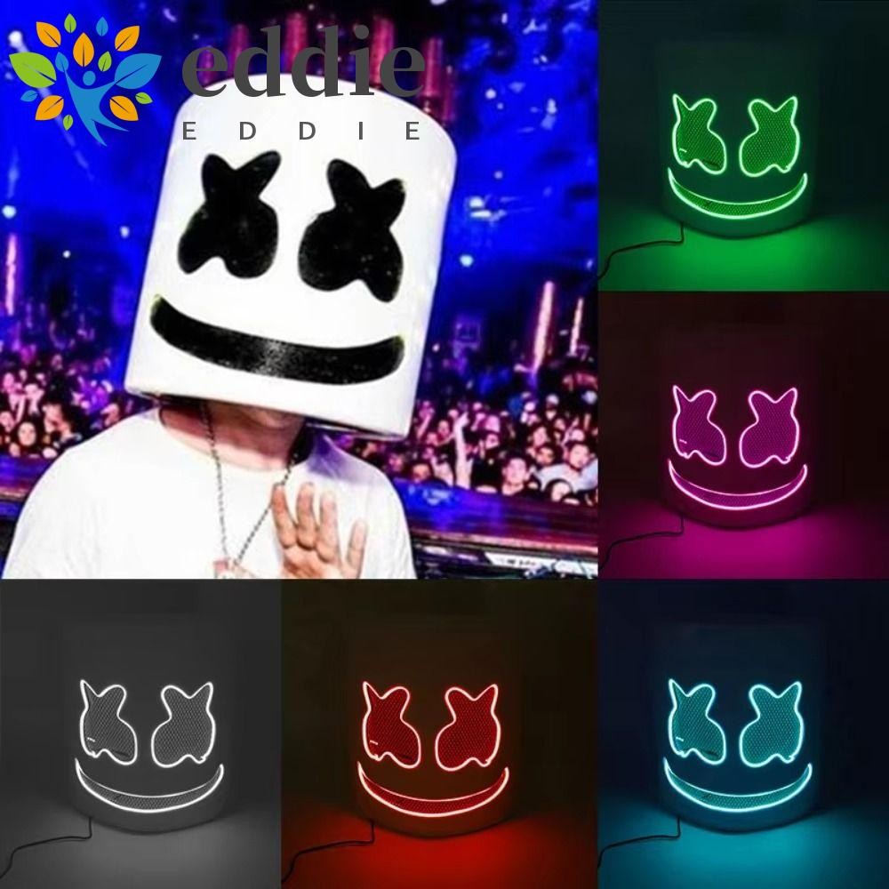 EDIE ฮาโลวีน Luminous Head Cover, LED Neon DJ Marshmallow หน้ากาก ...