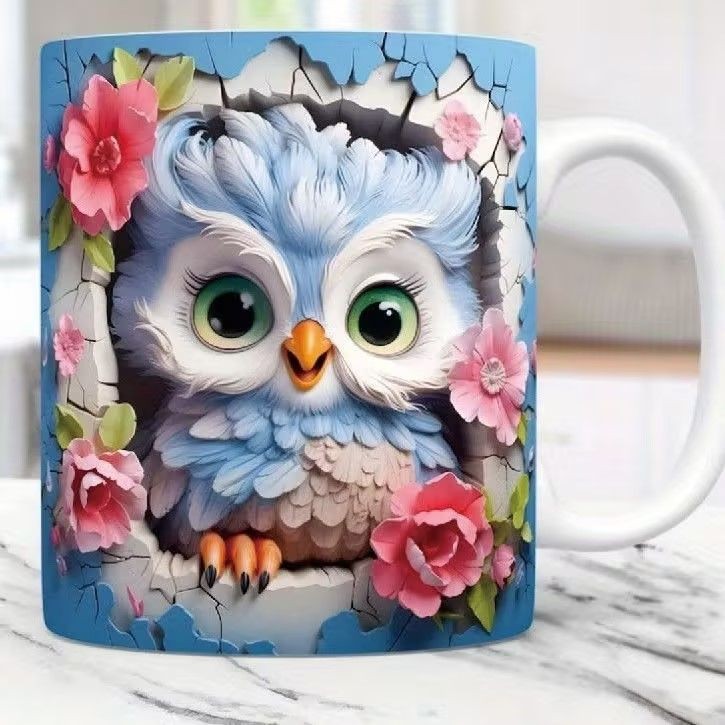 ชั้นวางหนังสือแก้ว 3D Visual Effect การ์ตูน Hollow Wall Owl แก้วเซรามิค ...
