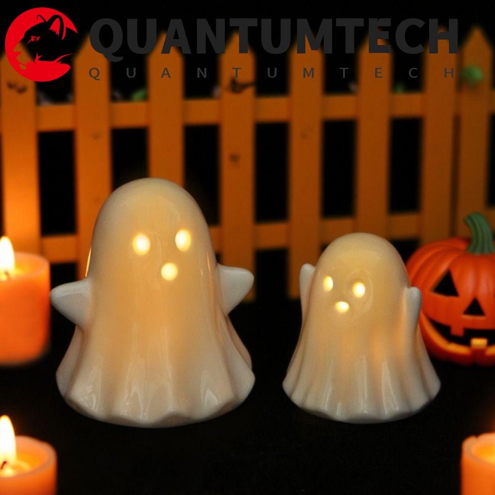 QUANTUMTECH 2 ชิ้นฮาโลวีน LED Ghost เครื่องประดับ, เซรามิคตลกเรืองแสง Ghosts Light, Micro ภูมิ ...