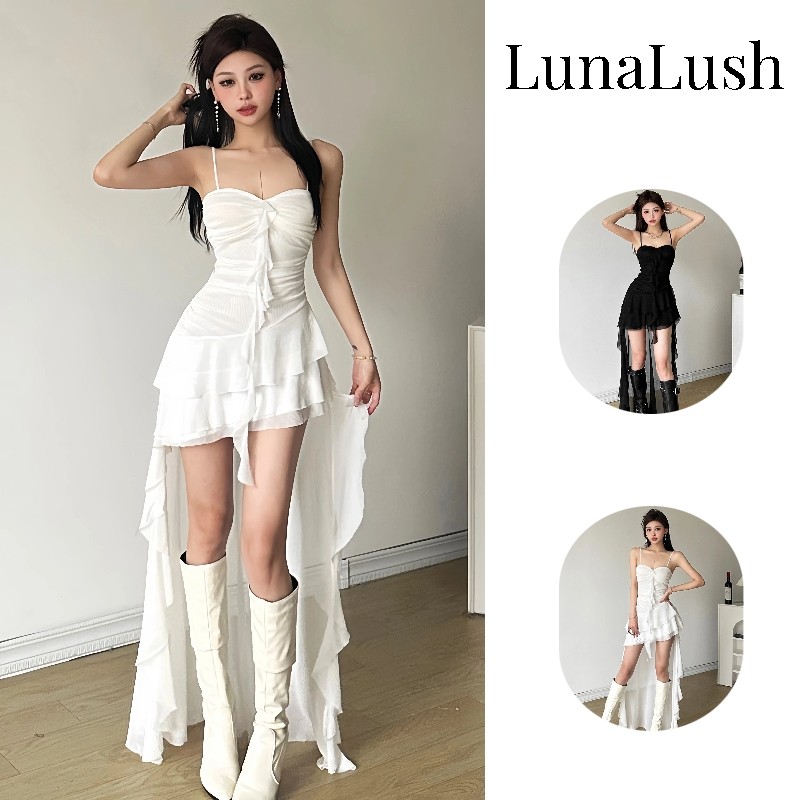 LunaLush พร้อมส่งชุดมินิเดรส ชุดเดรสสายเดี่ยว สีขาวดำ สไตล์เกาหลี เข้ารูป เซ็กซี่"FY2932 ...