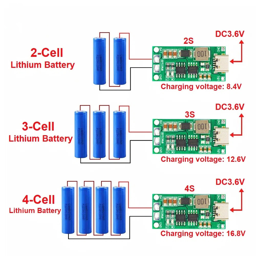 1/5PCS Multi-Cell 2S 3S 4S Type-C ถึง 8.4V 12.6V 16.8V Step-Up Boost ...