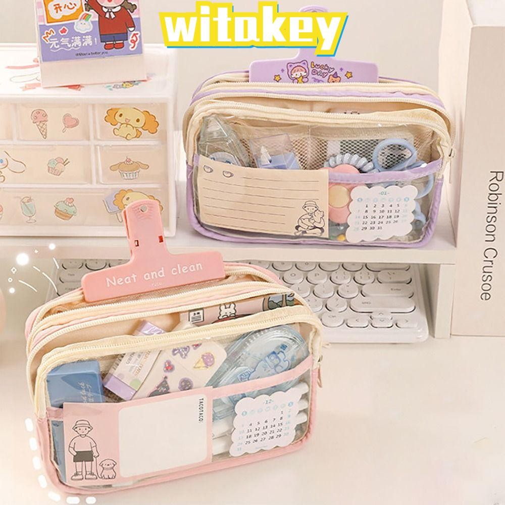 ดินสอ WITAKEY หนัง PU โปร่งใส + กระเป๋าปากกา PVC ความเรียบง่ายแบบพกพาห้าชั้นกล่องดินสอความจุขนาด ...