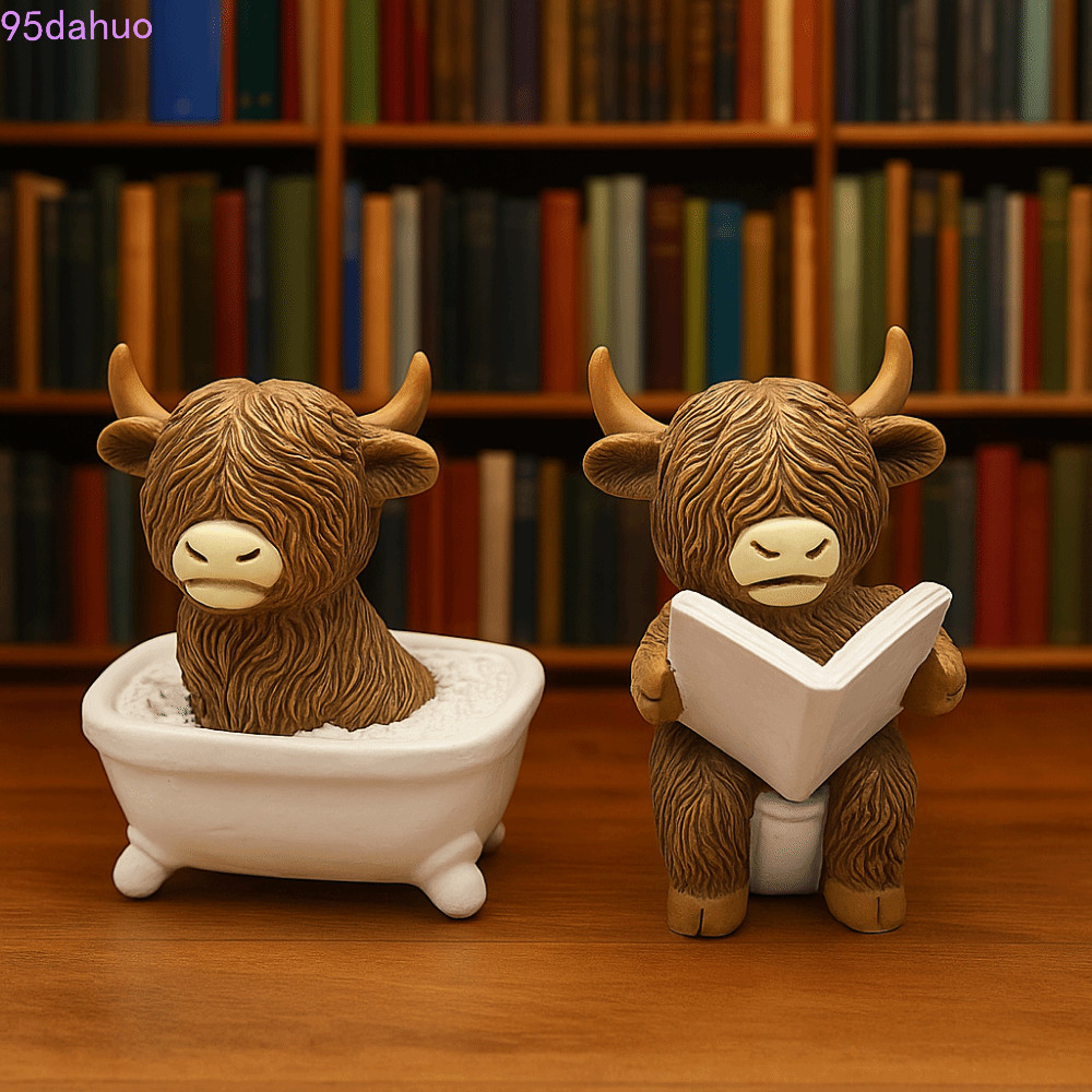 DAHUO วัวมินิหุ่น, เรซินที่สมจริง Highland วัวรูปปั้น, งานฝีมือน่ารักตกแต่งสัตว์ประติมากรรม ...