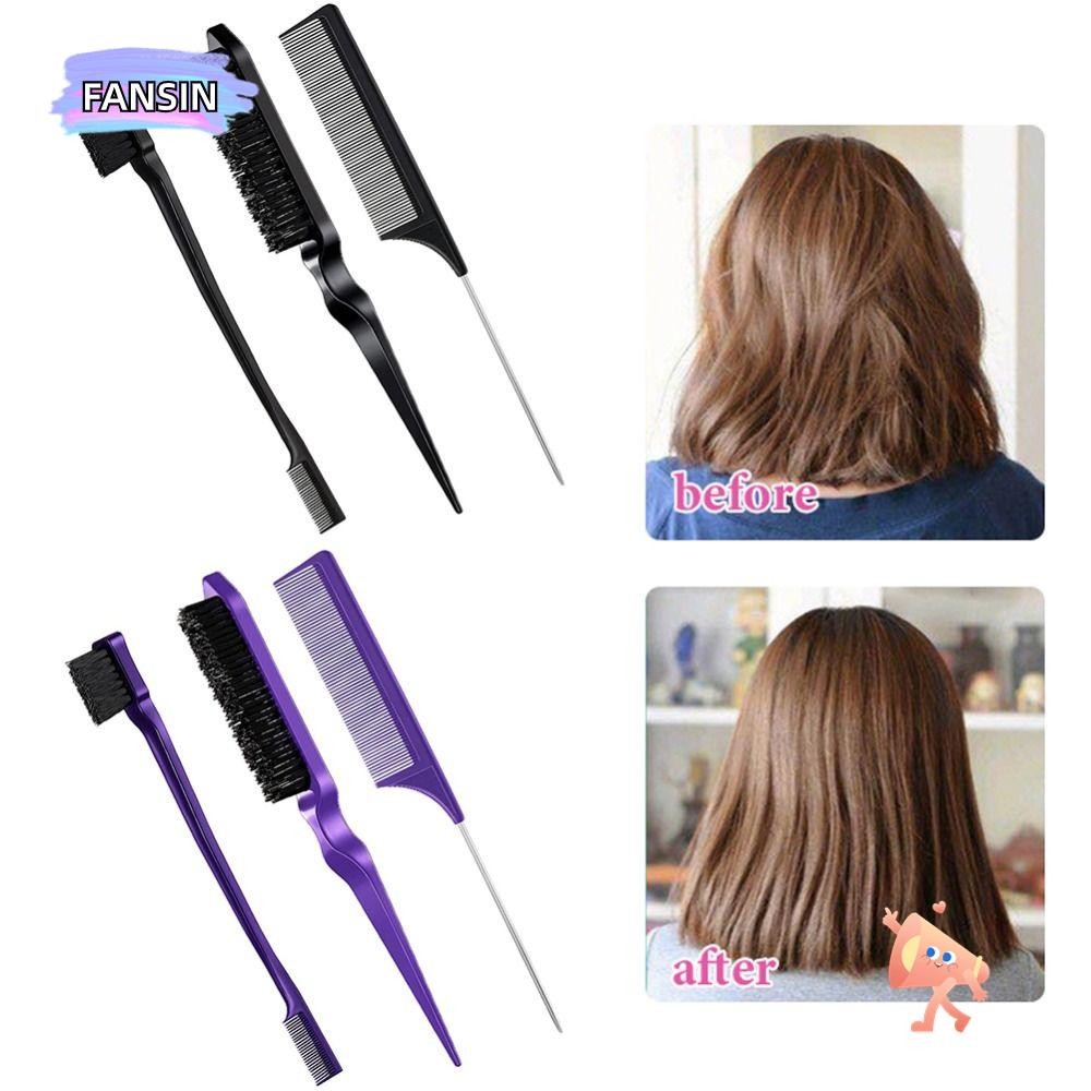 FANSIN 3 ชิ้น Slick Brush Set Rat Tail Comb สําหรับ Edge Back Slicking ...