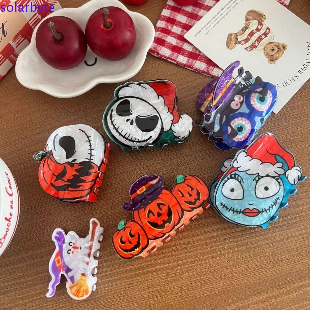 SOLARBYTE หนีบผมธีมHALOWEEN สไปเดอร์ครีเอทีฟ พัมป์กิน คลิปโครงกระดูกแบบการ์ตูน และคลิปฉลามสำหรับ ...