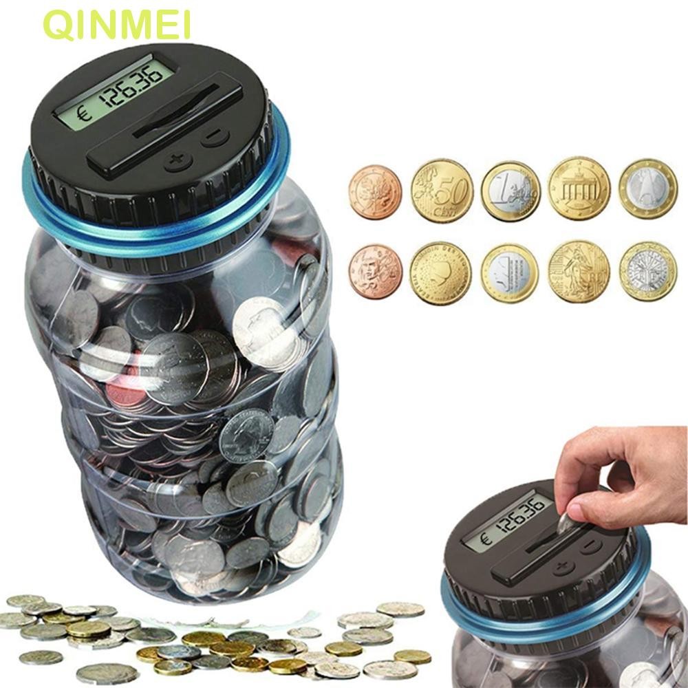 QINMEI เครื่องนับเหรียญอัตโนมัติ USD EURO GBP Electronic 1.5L Piggy ...