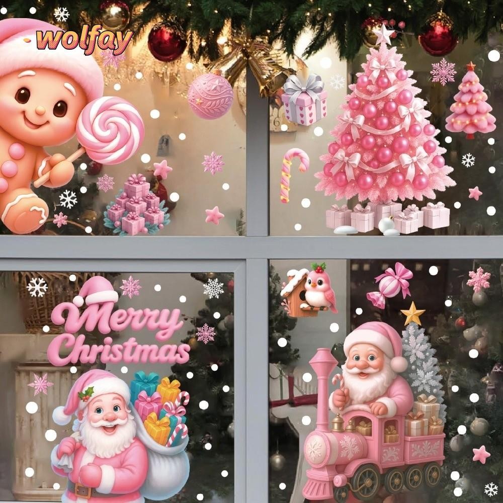สติ๊กเกอร์ติดหน้าต่าง YOLANDA PVC Santa Claus, กันน้ำพร้อมภาพเกล็ดหิมะ ...