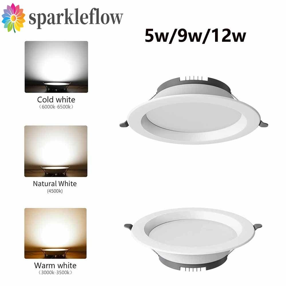 SPARKLEFLOW ดาวน์ไลท์ LED ไฟลงประหยัดพลังงานทรงกลม ทนทาน 220V 5W 9W 12W โคมไฟเพดานแบบฝังห้อง ...