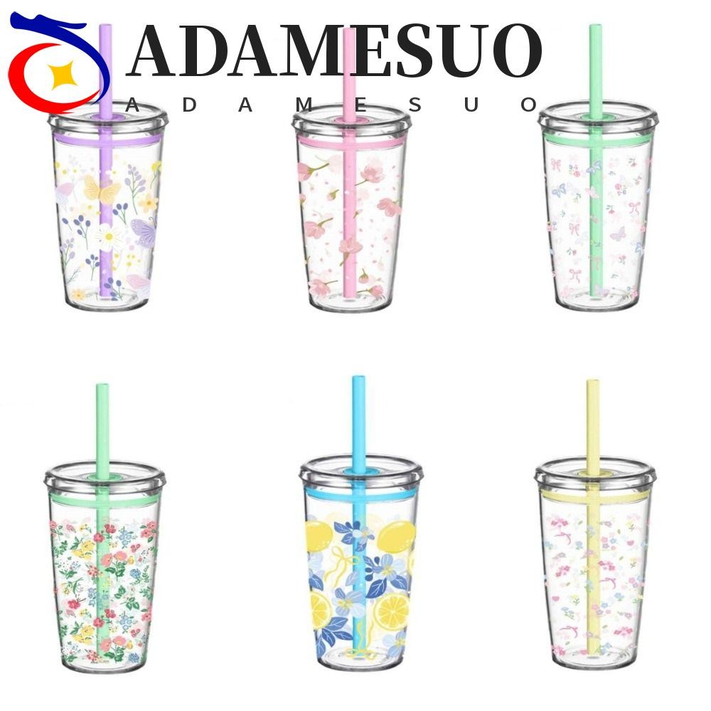 ADAMESUO ถ้วยฟางชานม, 450ml โปร่งใสถ้วยกาแฟมูลค่าสูง, พลาสติกแบบพกพานํากลับมาใช้ใหม่ชั้นเดียว ...