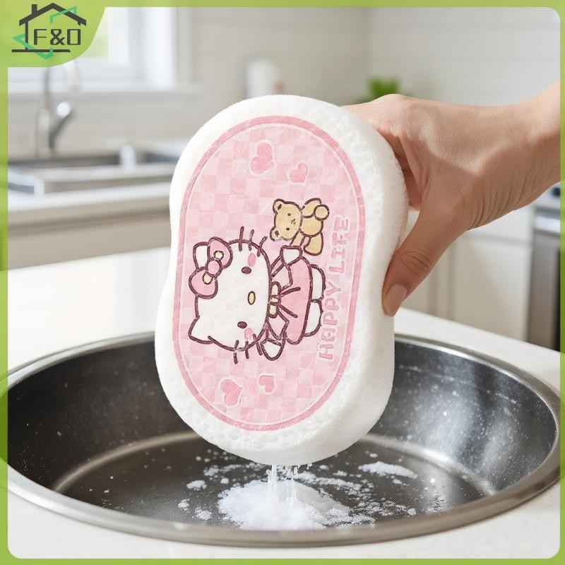 F&O Hello Kitty Kitchen Dishcloth แมวน่ารักครัวทําความสะอาดฟองน้ําล้าง ...