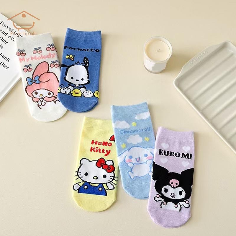 FIN 5 คู่ Sanrio Hello Kitty ถุงเท้าอะนิเมะถุงเท้า Harajuku เรือถุงเท้า ...