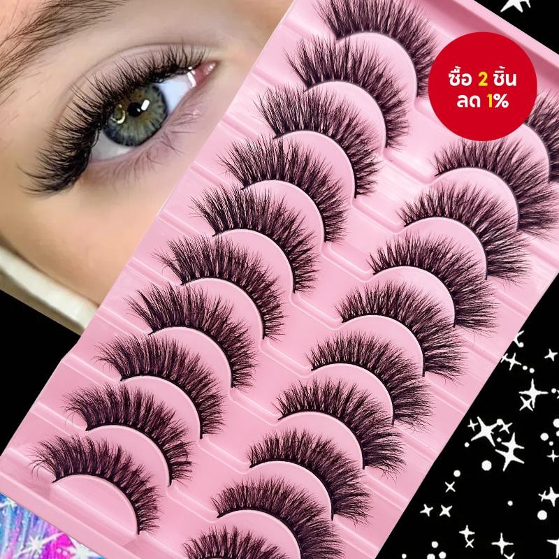10 คู่ Fluffy 3D Strip Lashes, Messy Dense & Natural ขนตาปลอมสําหรับงาน ...