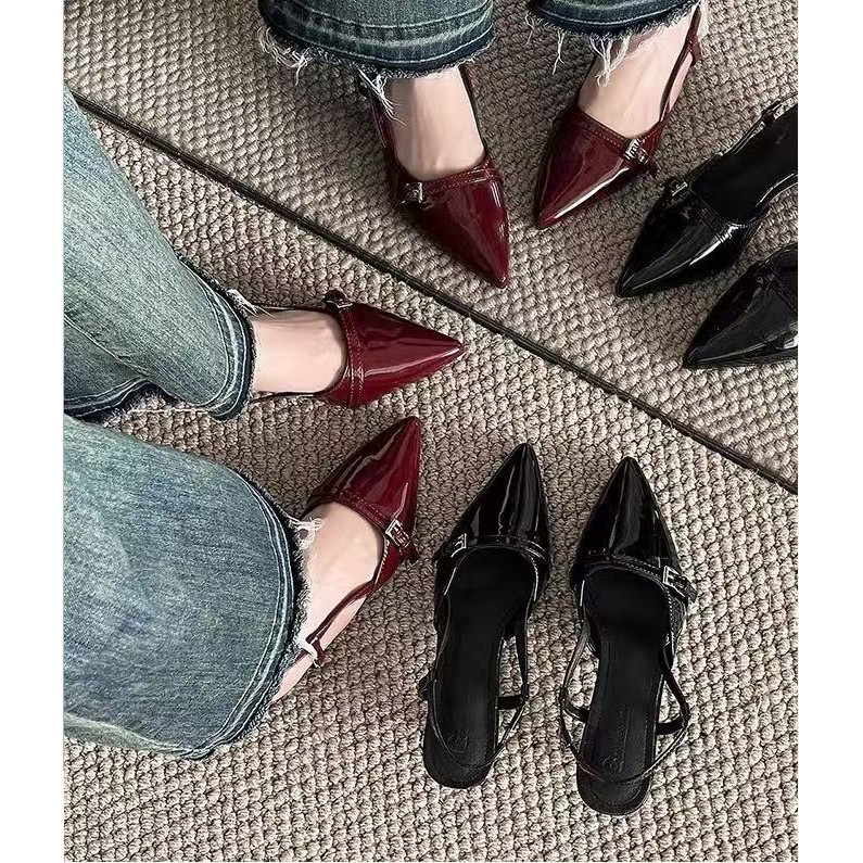 One for all พร้อมส่งจากไทย TX716 รองเท้าส้นสูง หนังเเก้ว หัวเเหลม หนา2 ...