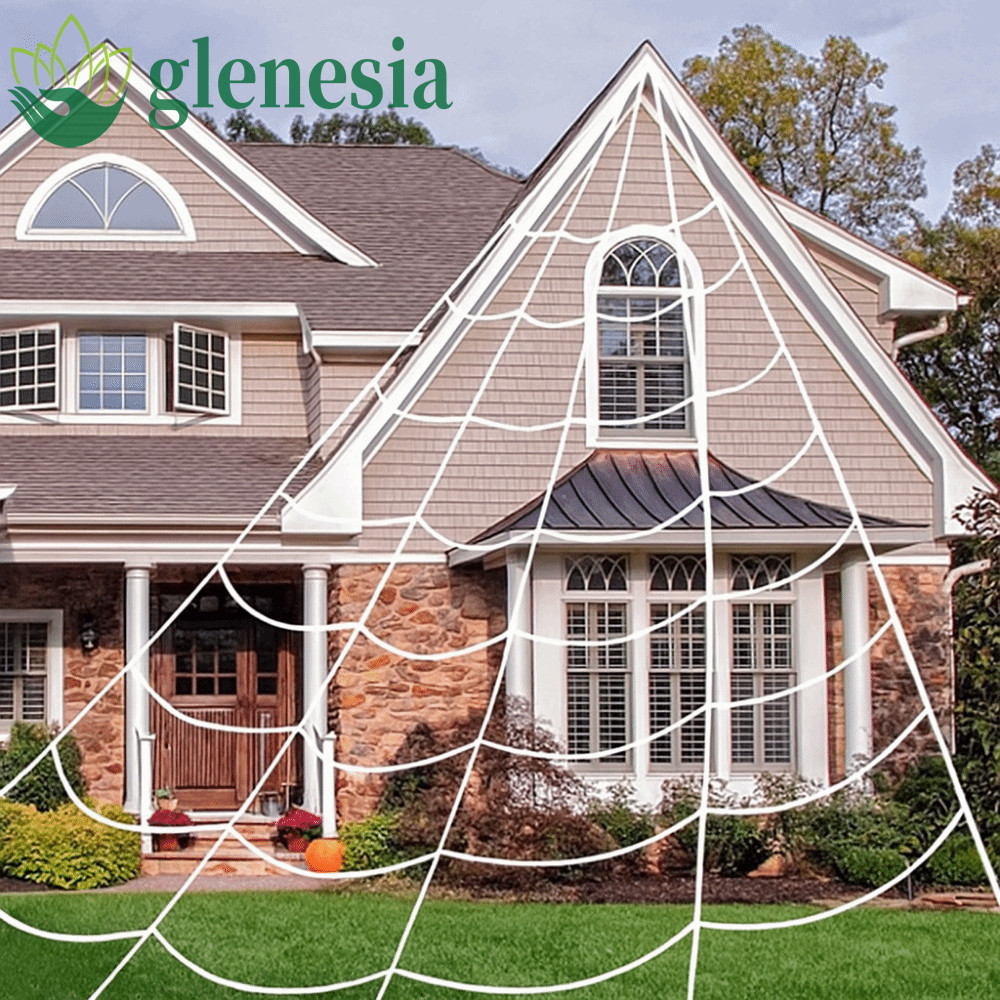 GLENESIA ฮาโลวีนสามเหลี่ยม Spider Web, 5M/7M สีดํา/สีขาวฮาโลวีน Spider ...