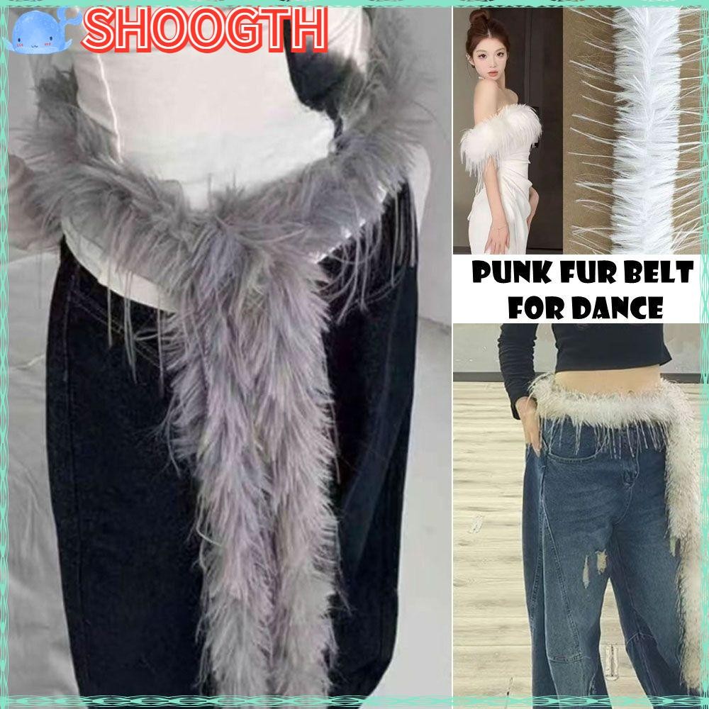SHOGTH Soft Plush เข็มขัด, Warm Fluffy Punk Fur เข็มขัด,กางเกงยีนส์ตก ...