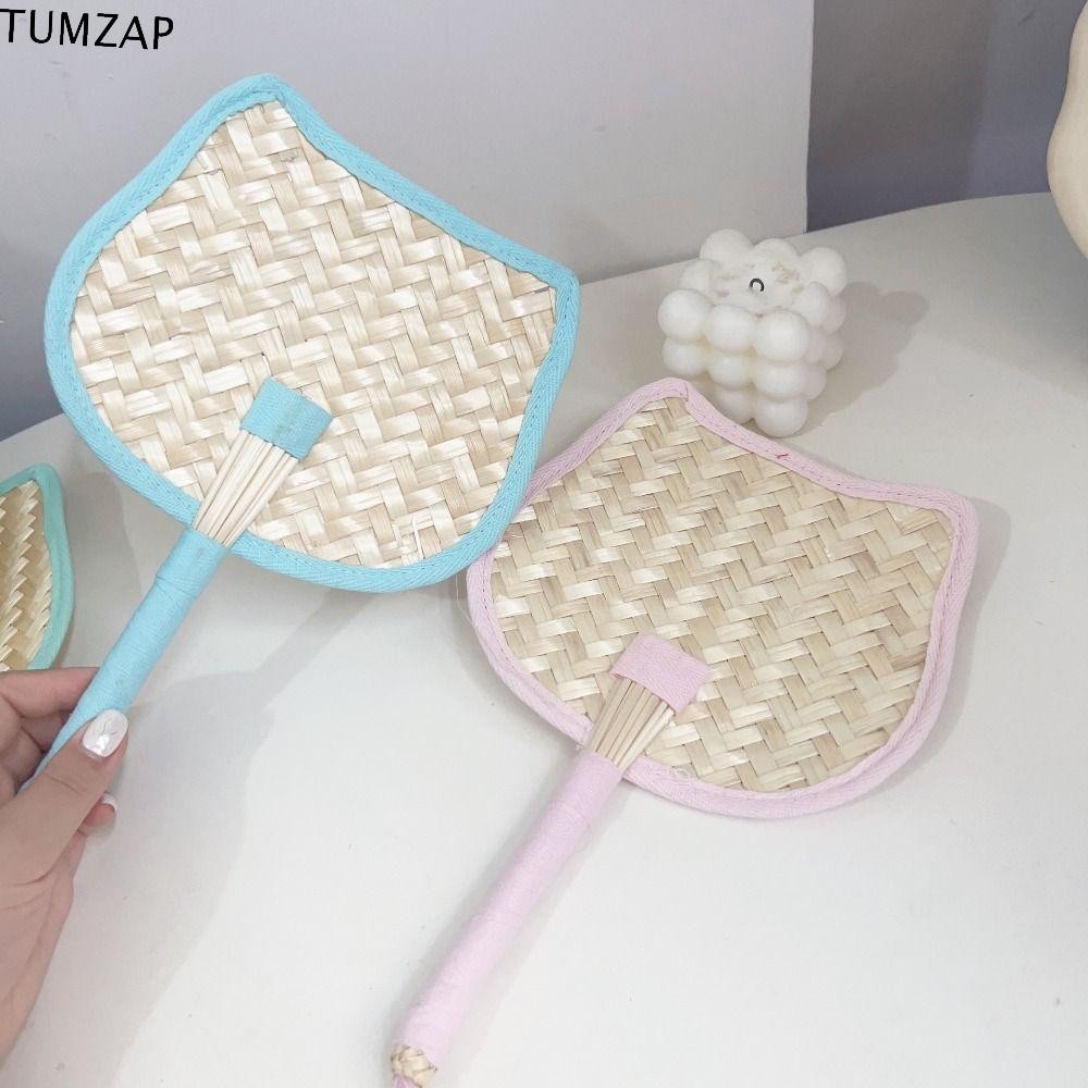 TUMZAP พัดลมทอมือ, รูปทรงแมว พัดลมหางแมวสไตล์จีน, ของขวัญโบราณแบบพกพาธรรมชาติพัดลมถักมือ Photo ...