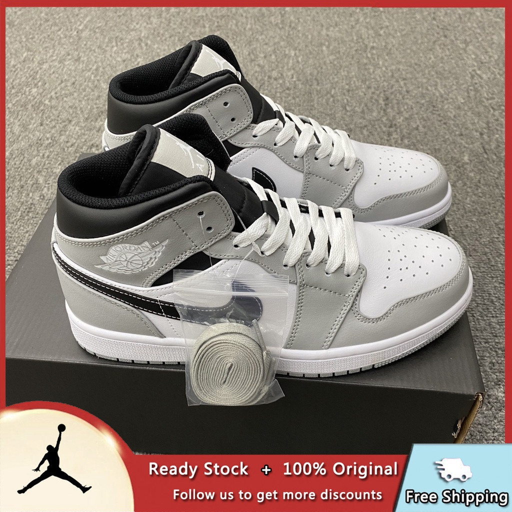 NK Air Jordan 1 Mid SE Light Smoke Grey AJ1 รองเท้าวิ่งผู้ชายผู้ชายและ ...