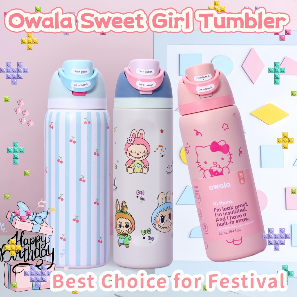 Owala กระบอกน้ำน่ารัก Hello Kitty Labubu แก้วเก็บความเย็น 24oz/32oz ...