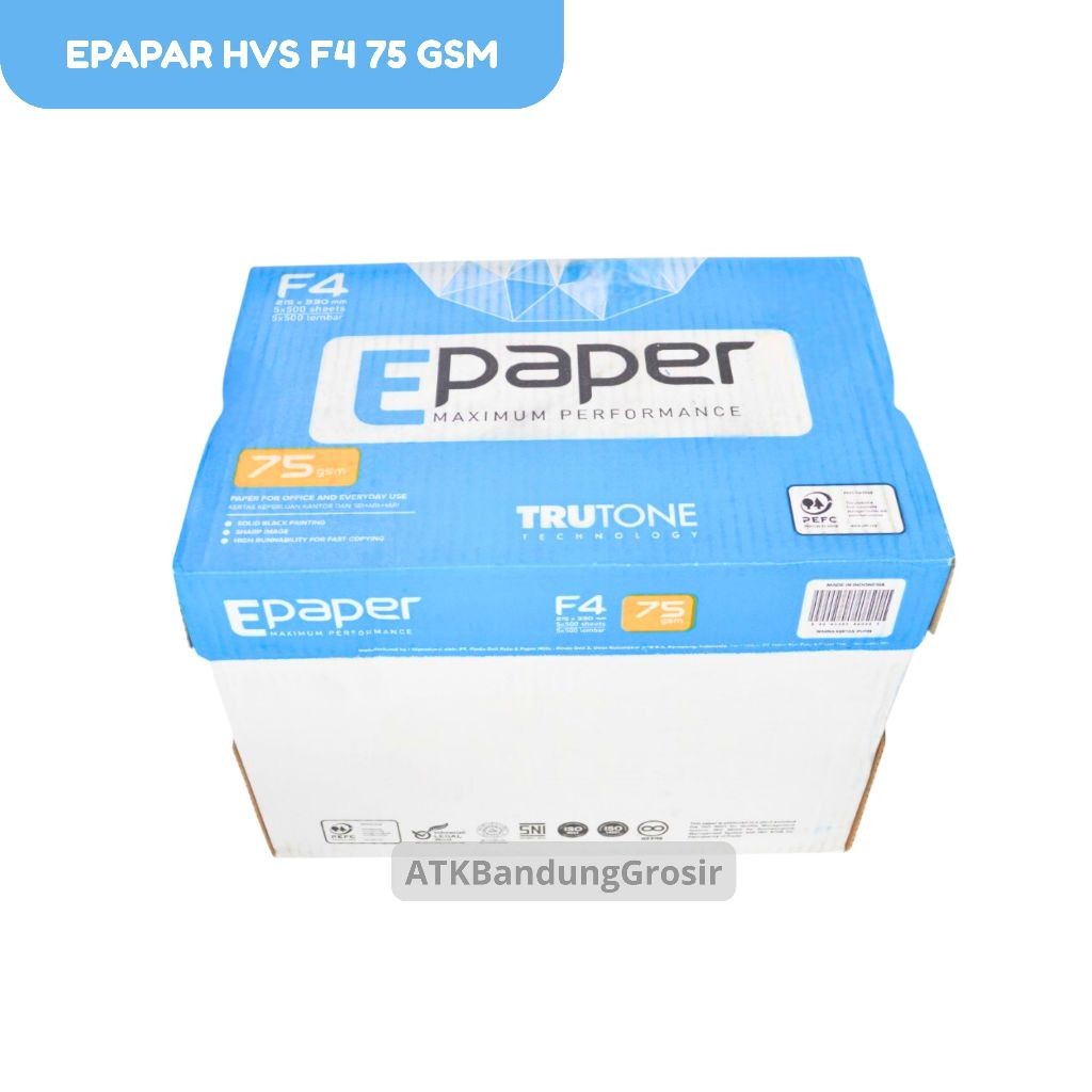 HVS E-paper 500 แผ่น F4 Photocoopy Print paper 75 แกรม 500 แผ่น - 1 RIM ...