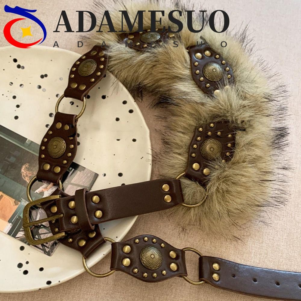 ADAMESUO หนังขนสัตว์เข็มขัด, PU หนัง Faux Furry เข็มขัด,แฟชั่นสไตล์สาวเผ็ด Punk เข็มขัดตุ๊กตา ...