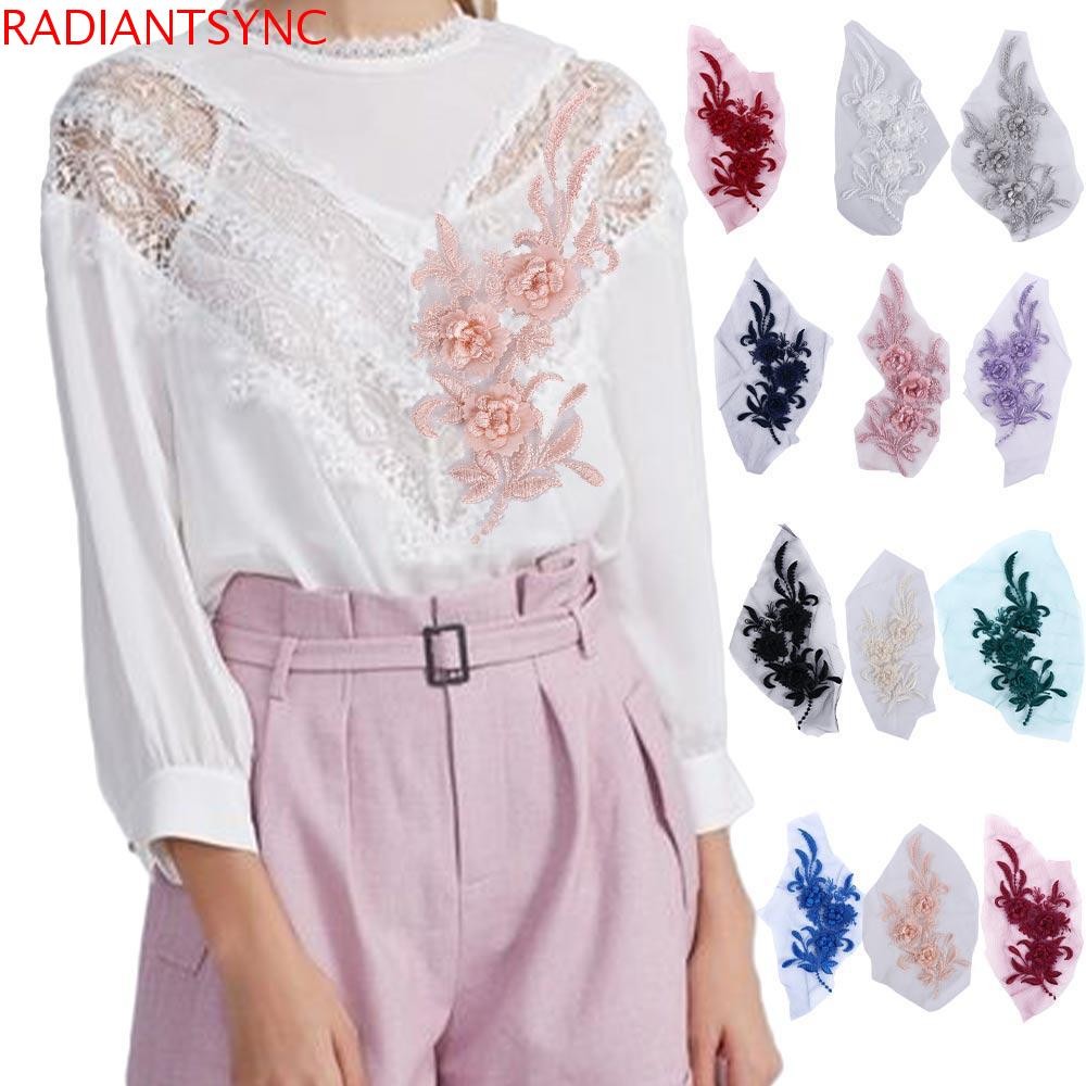 RADIANTSYNC ลูกไม้ Applique เจ้าสาว Handmade ดอกไม้ลูกปัดไข่มุก 1 ชิ้น 3D ชุดแต่งงานตกแต่ง ...