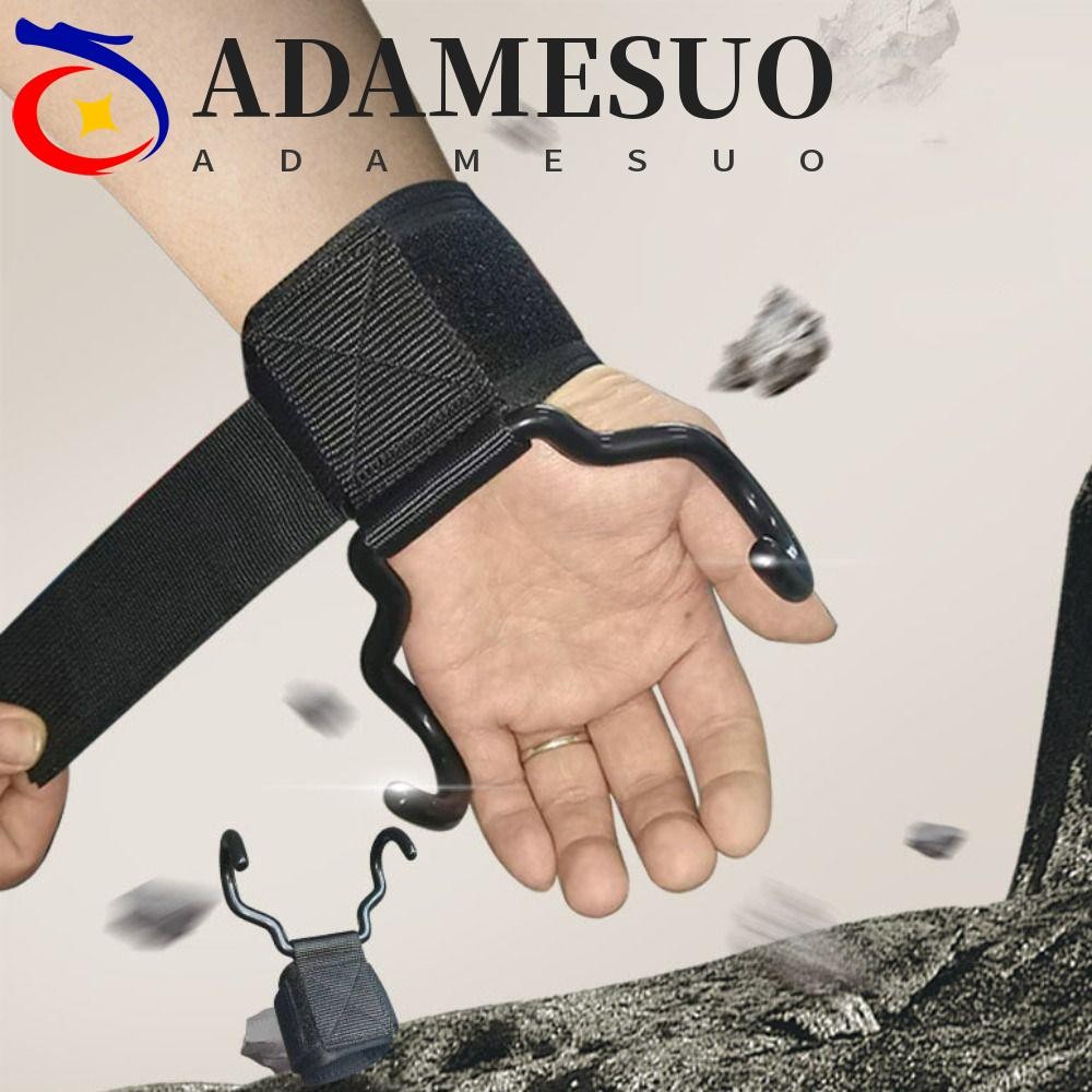 ADAMESUO Grip Hook 1 คู่ กับ Power Wrist Guard สีดำ สำหรับการฝึกซ้อม Pull-ups และใช้งานดัมเบล ...