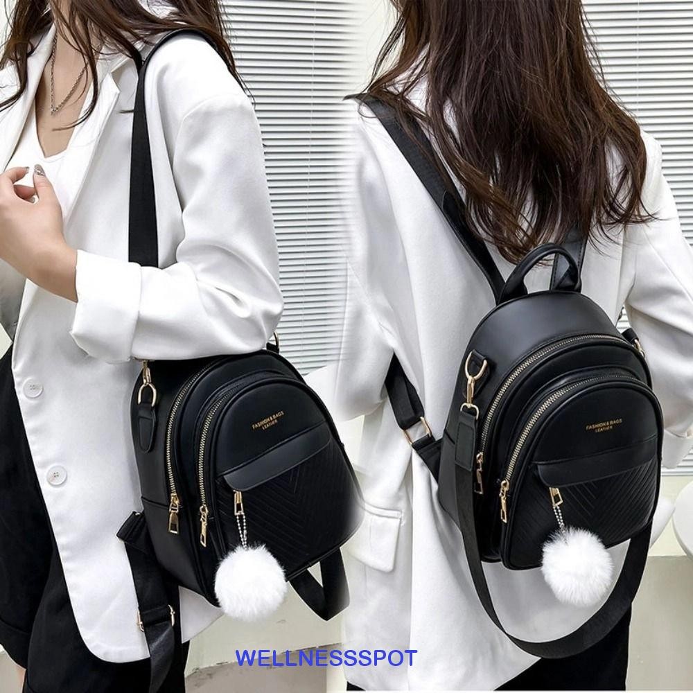 กระเป๋าเป้สะพายหลังสี่เหลี่ยมเล็ก WELLNESSSPOT ทำจากหนังPU พร้อมความจุมาก สำหรับนักเรียนและการ ...