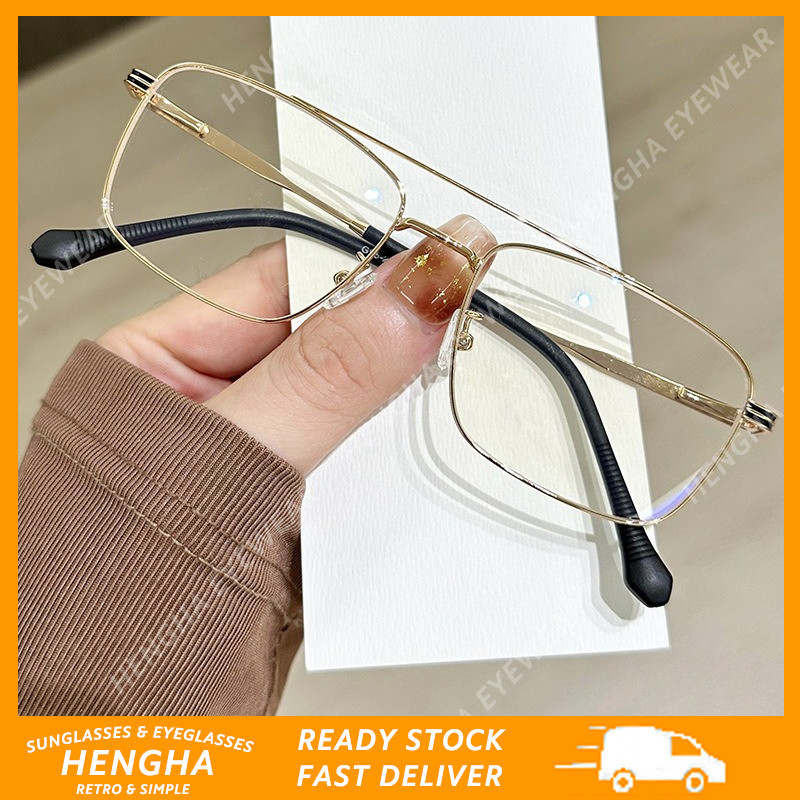 (HENGHA) Golden Square Metal Thin Frame Fashion Anti Blue Light Optical ...