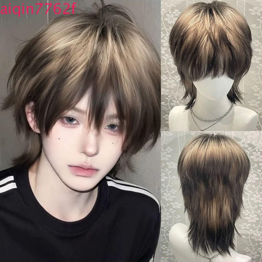 วิกผม AIQINF แบบหางหมาป่า สีดำและทอง สำหรับคอสเพลย์เต็มหัว ผมสั้นธรรมชาติ | Shopee Thailand