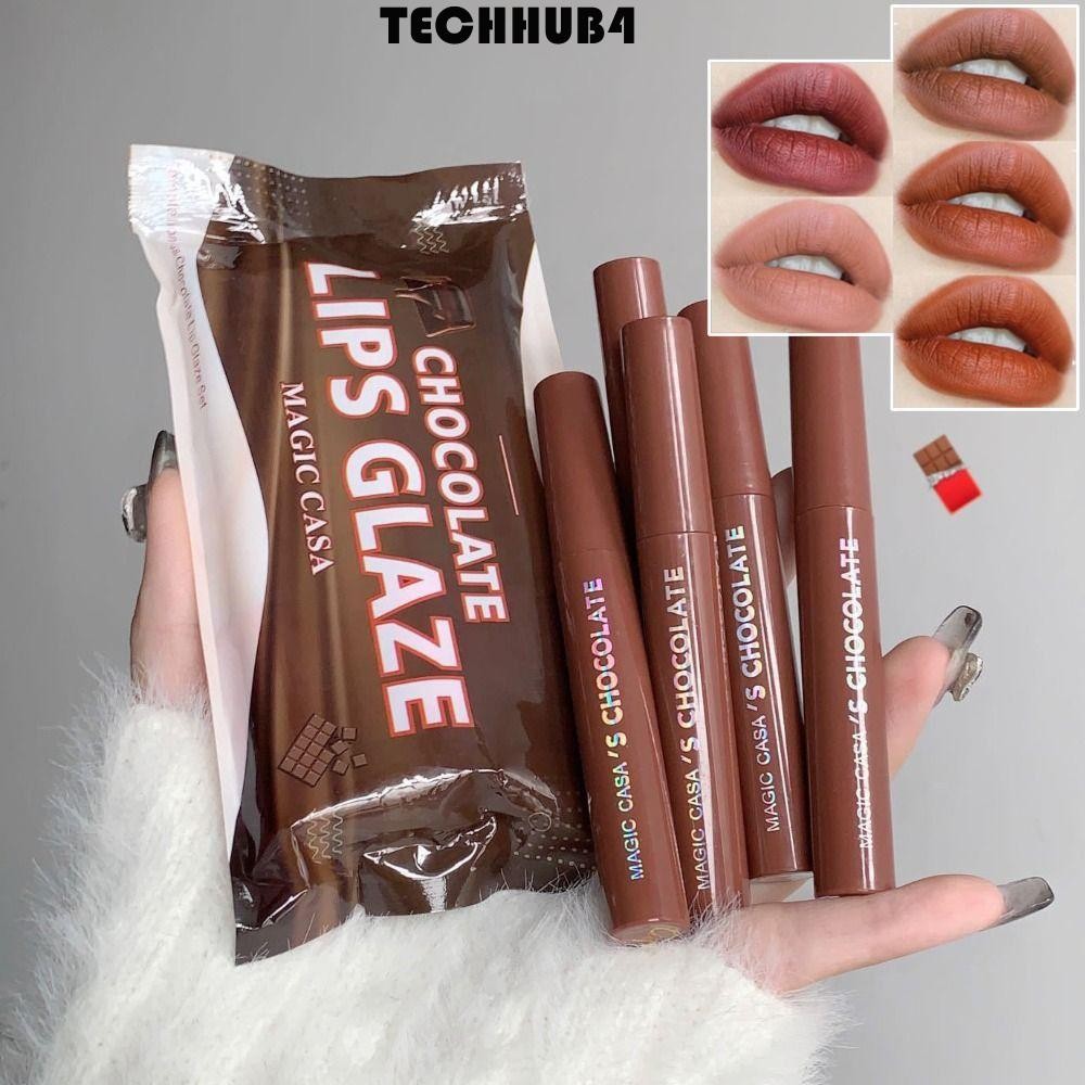 TECHHUB4 5 ชิ้น Chocolate Lip Glaze ชุด, Moisturizing Sweet Velvet ...