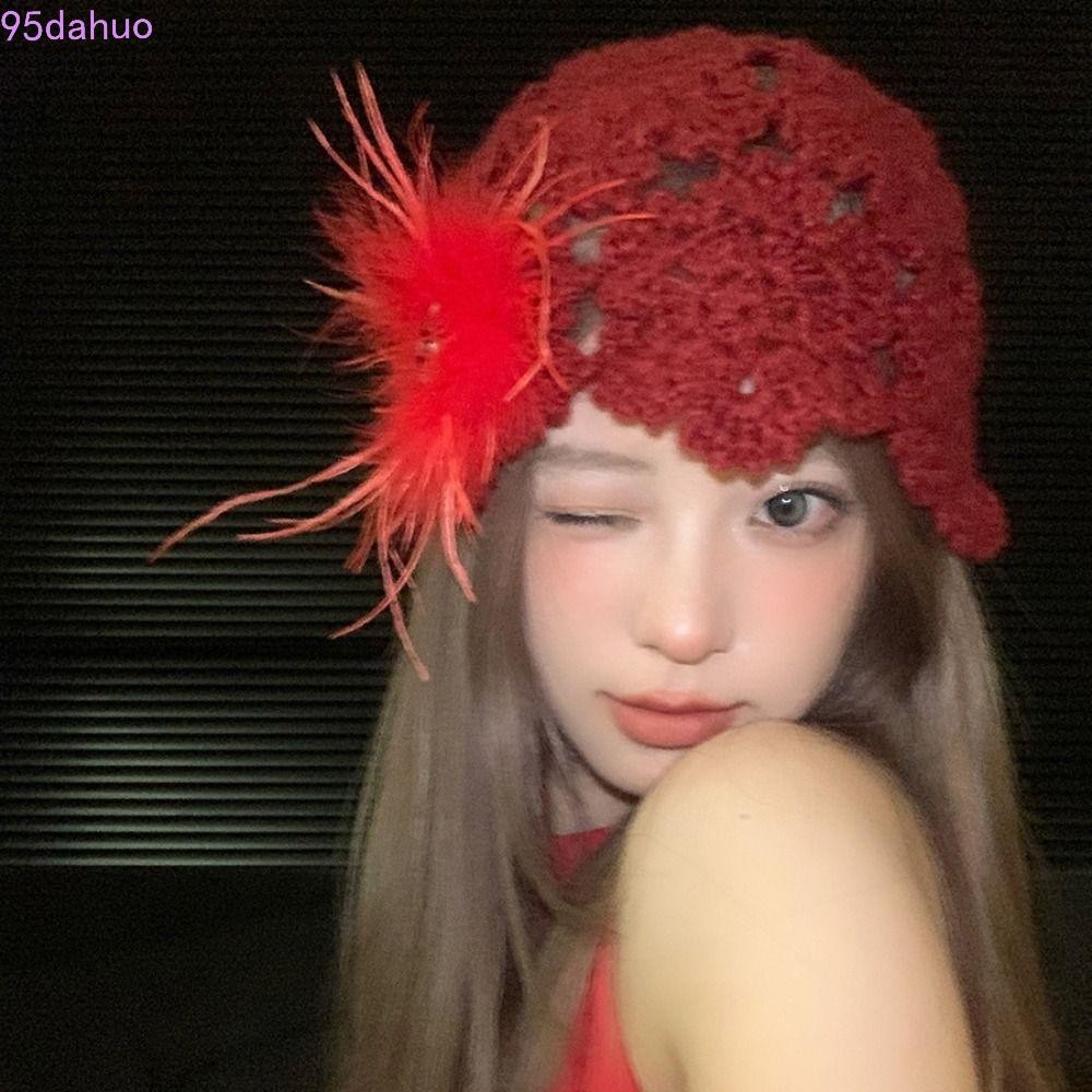 DAHUO Hollow ถัก Beanies หมวก Korean Crochet สไตล์โบฮีเมียน กะทัดรัดและสง่างาม เหมาะสำหรับวัน ...