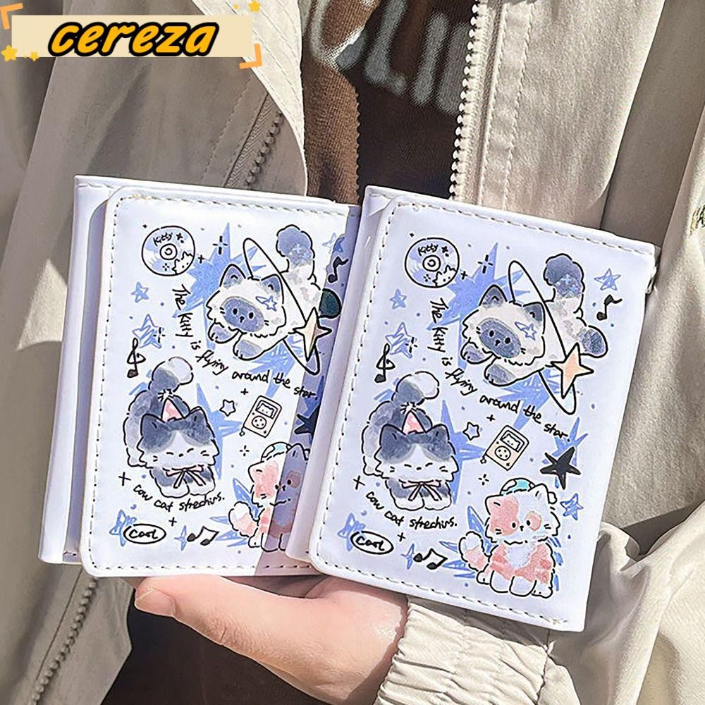 CEREZA บัตรเครดิต Holoder แบบPU หนัง INS สไตล์ กระเป๋าเงินและเหรียญ พร้อมพับสำหรับนักเรียน ...