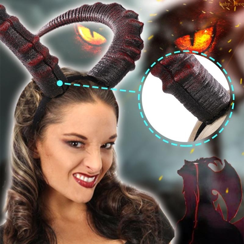 BLove * Gothic ฮาโลวีนคอสเพลย์อุปกรณ์เสริมผมสมจริงสีดําสีแดงยาว Devils Horn แถบคาดศีรษะ Carnival ...