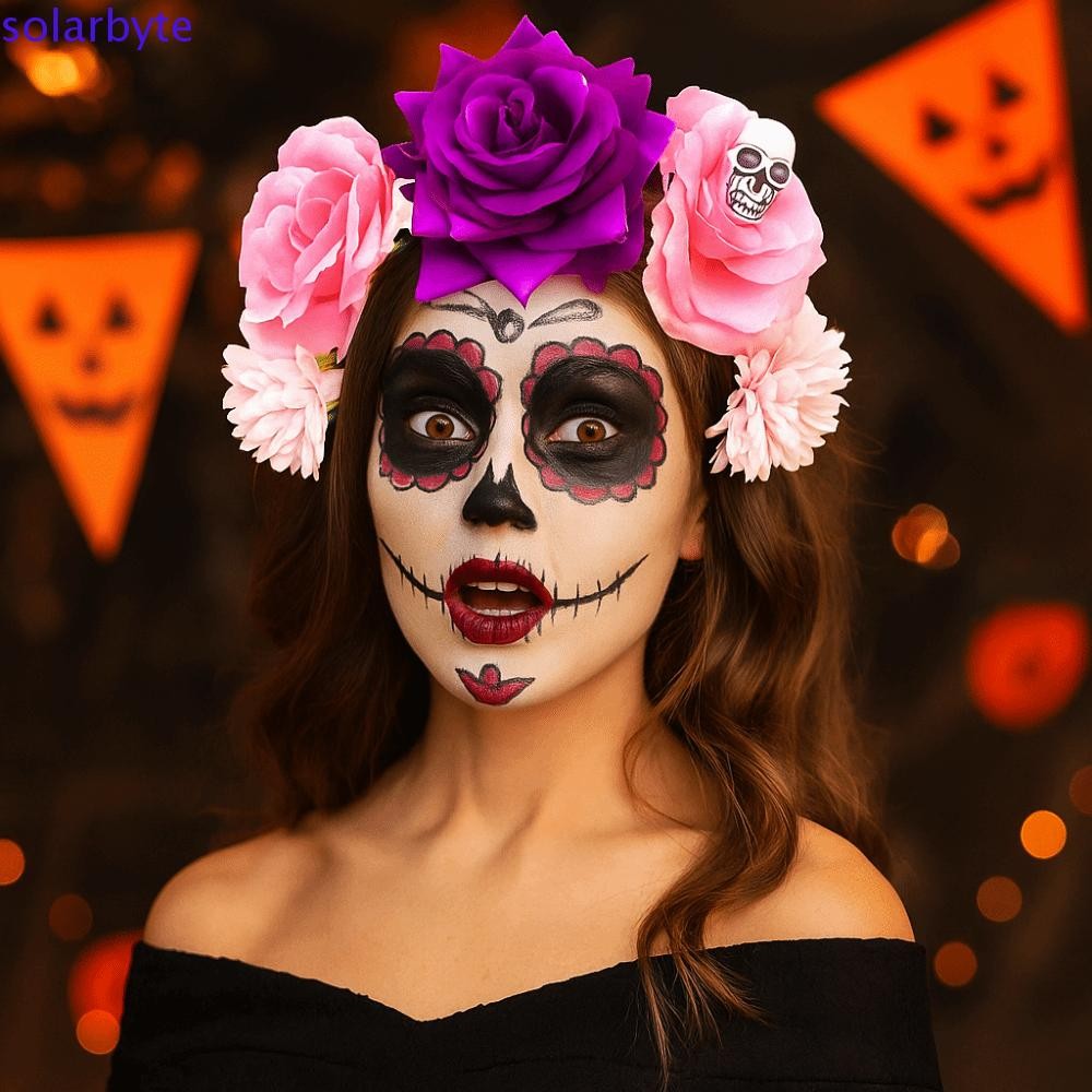 SOLARBYTE ที่คาดผมฮาโลวีน ก้านกลอย Ghost Claw เป็นรูปดอกกุหลาบและวงกลม อุปกรณ์ตกแต่ง Gothic ...