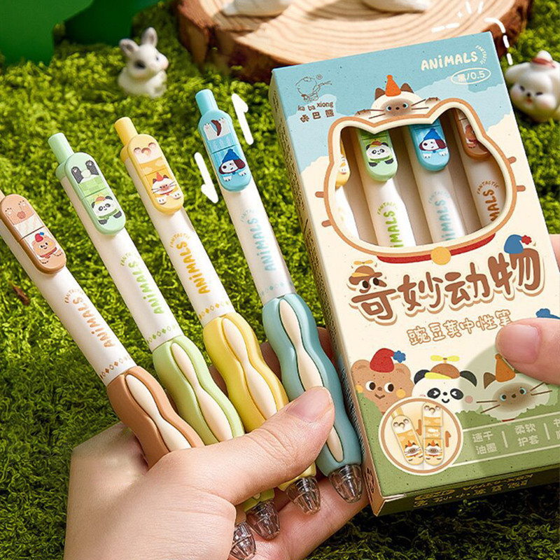 4 ชิ้นชนิดบรรจุกล่อง 0.5 มม.Creative Pea Pod Series ปากกาเจลแบบพับเก็บได้นักเรียนแบบพกพาหมึกสี ...