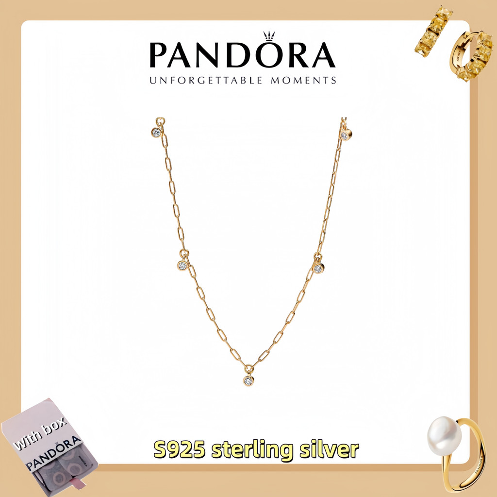สร้อยคอมวลัง Pandora Era Bezel Lab-Grown Diamond Dangle สไตล์ Paperclip ...