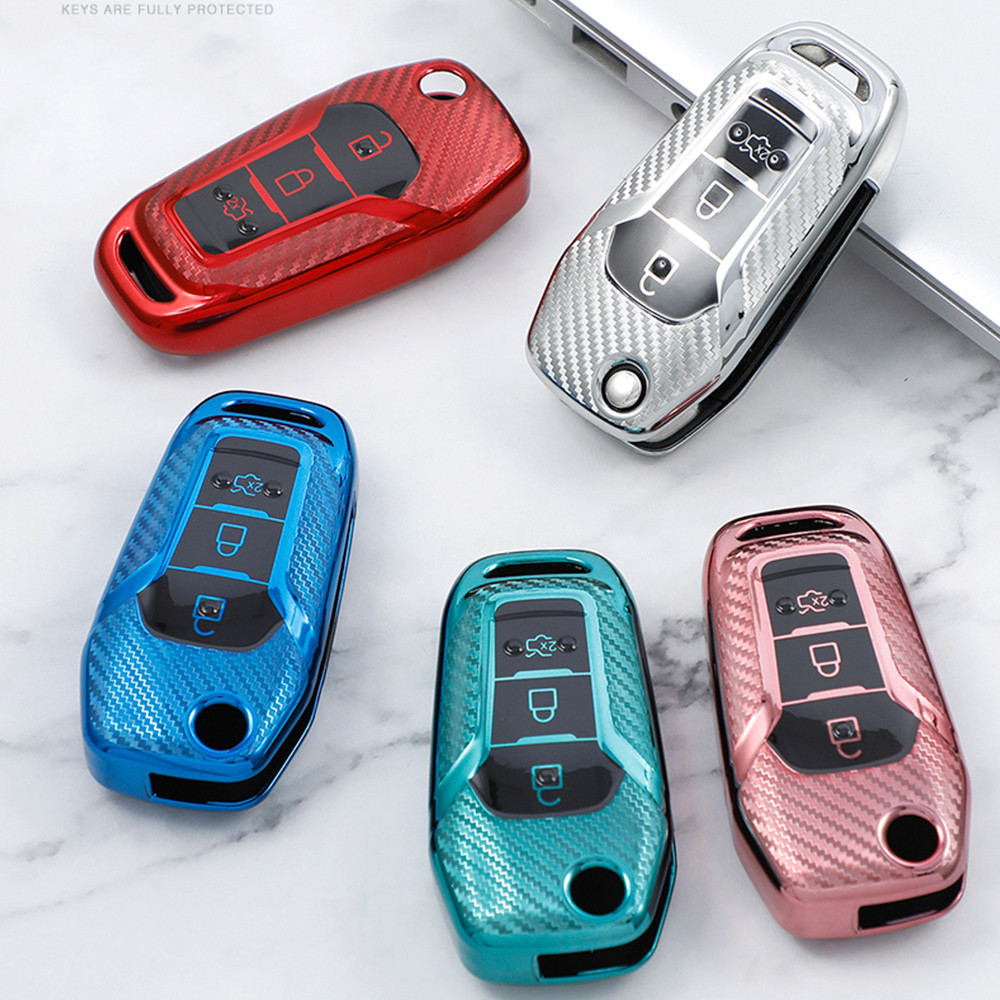 คาร์บอนไฟเบอร์ TPU รถ Remote Key สําหรับ Ford Figo 2017 Mondeo 5 ...
