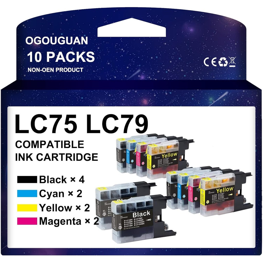 OGOUGUAN ใช้งานร่วมกับตลับหมึกสําหรับ Brother LC75 LC79 ตลับหมึก, LC-75 ...