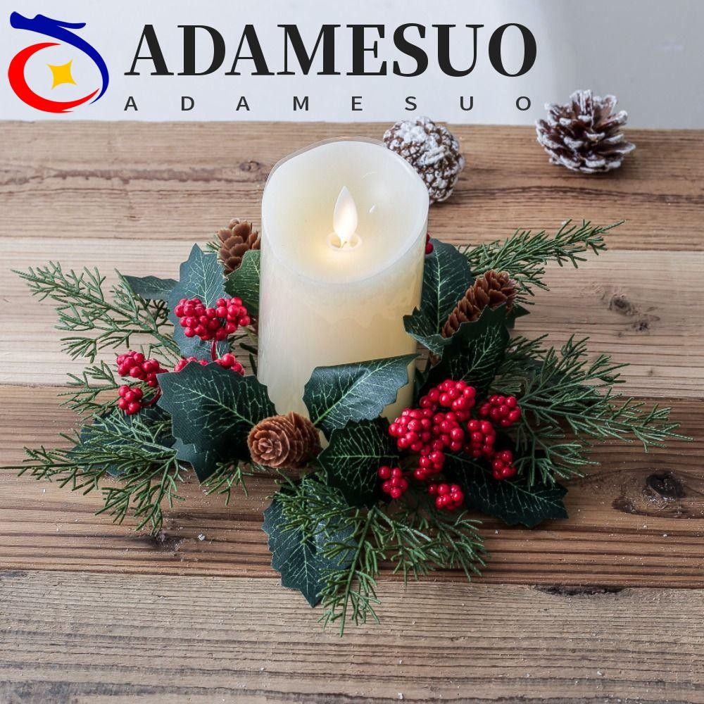 ADAMESUO เชิงเทียนพวงหรีด, Pine ดอกไม้ประดิษฐ์เชิงเทียนพวงหรีด, พวงหรีดดอกไม้ผลไม้สีแดง 28 ซม. ...