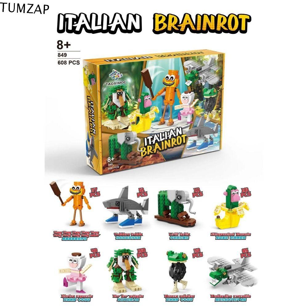TUMZAP อิตาเลี่ยน Brainrot Building Blocks, Shark อิฐโต๊ะเครื่องประดับ ...