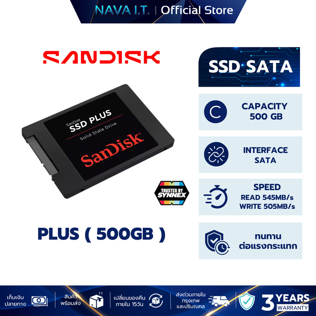 SANDISK SSD SATA PLUS 500GB SATA III R 545MB/s W 505MB/s (SDSSDA ...