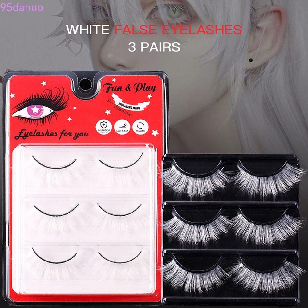 DAHUO 3 คู่ขนตาปลอมสีขาว, Dramatic Manga Fluffy Faux Mink Eyelashes, ปลอม Eye Lashes ธรรมชาติ ...