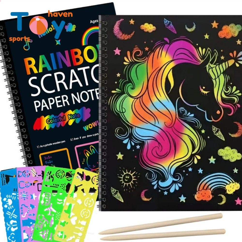 SPORTSHAVEN Rainbow Scratch Book,พร้อมปากกาไม้กระดาษวาดสีที่มีสีสัน,ที่ ...