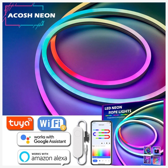 COD 3-20m Wi-Fi Neon LED Light Strip 12V rgbic กันน้ํา LED Light Strip ...