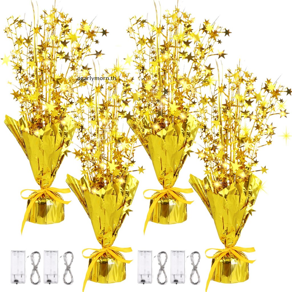 AA HAWANWW 4 ชุดไฟ LED String Golden Star ฟอยล์ Centerpiece ตกแต่งตาราง ...
