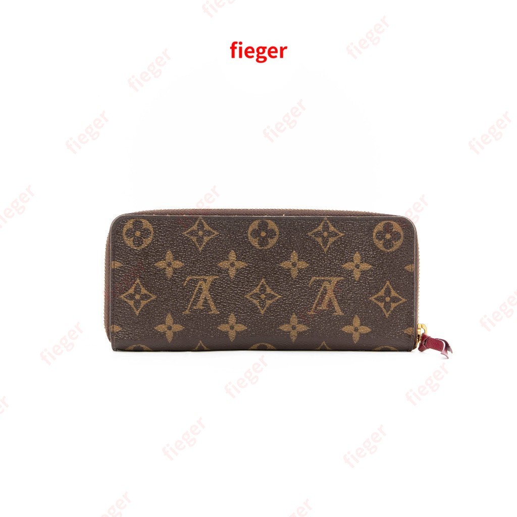 [ของแท้] LV CLEMENCE WALLET LONG BROWN RED MONOGRAM CANVAS GHW มีใบรับ ...