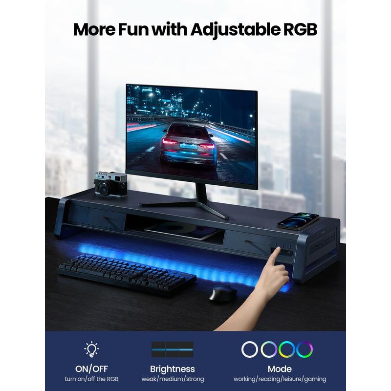 Vaydeer โลหะ Dual Monitor Stand Riser พร้อมพอร์ต 8USB และแท่นชาร์จไร้ ...
