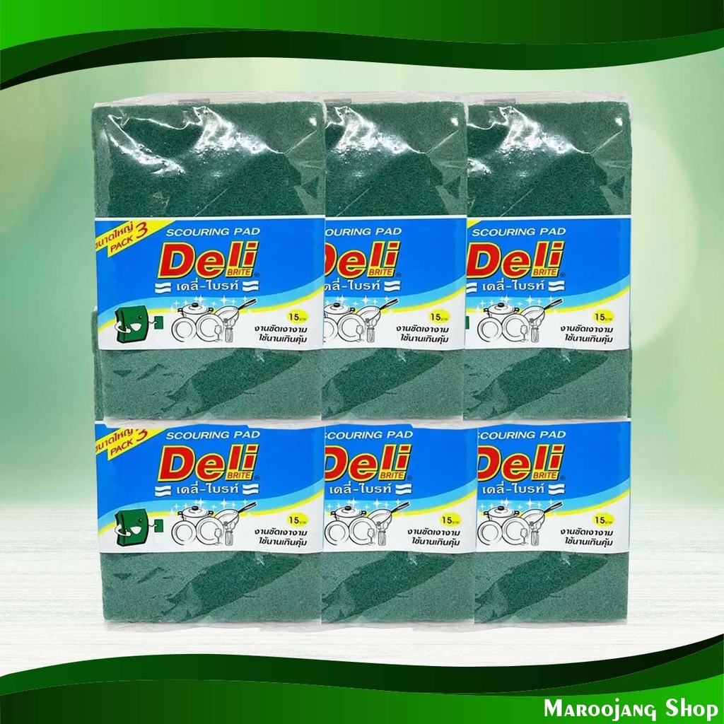 แผ่นใยขัด ขนาด 6.5x8 นิ้ว 3 ชิ้น เดลี่ ไบรท์ (แพ็ค6ห่อ) Scouring Pad ...