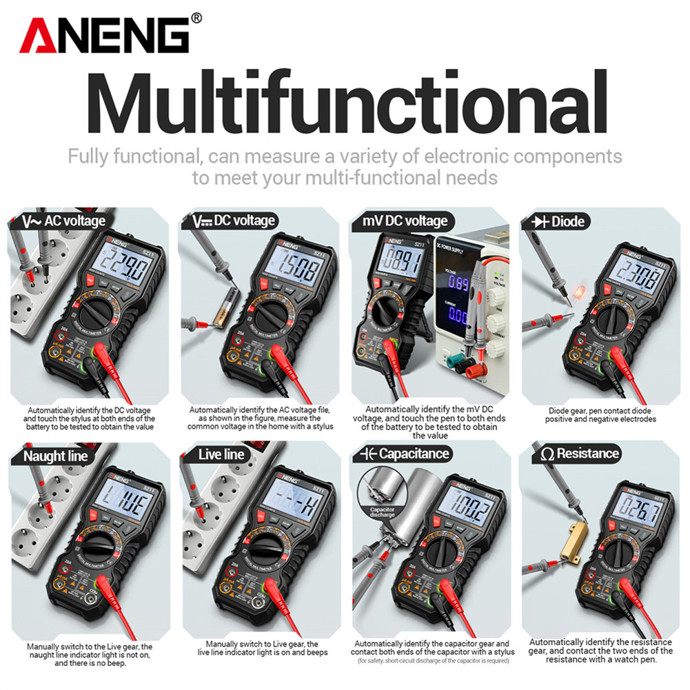 [explosion1.th] มัลติมิเตอร์แบบดิจิตอล Auto-Ranging Ohm Volt Amp Meter AC/DC Capacitance Meter ...