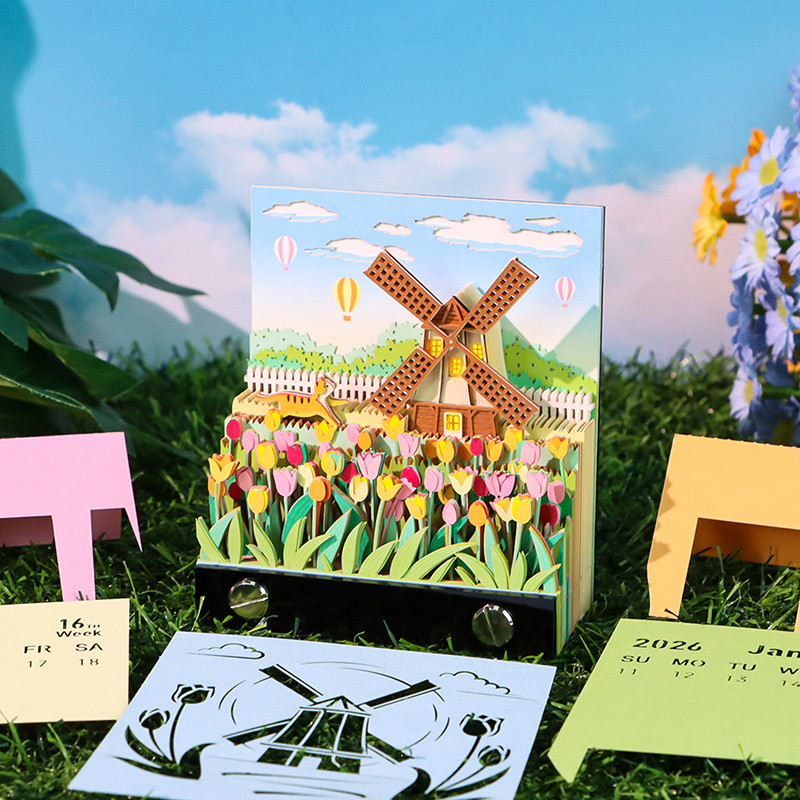 [CANAMEK] ปฏิทิน 3D 2026 ไม้ประติมากรรมกระดาษที่ไม่ซ้ํากัน,3D Notepad และนาฬิกา Art Desktop ...